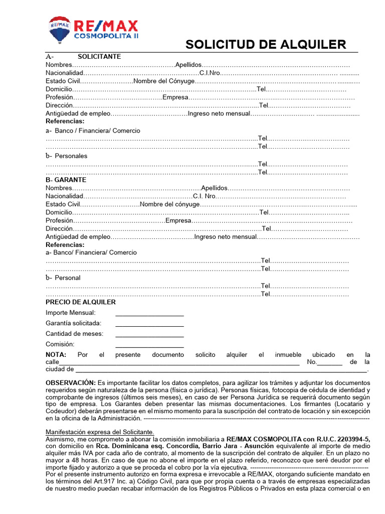 Solicitud de Alquiler de Inmueble | PDF