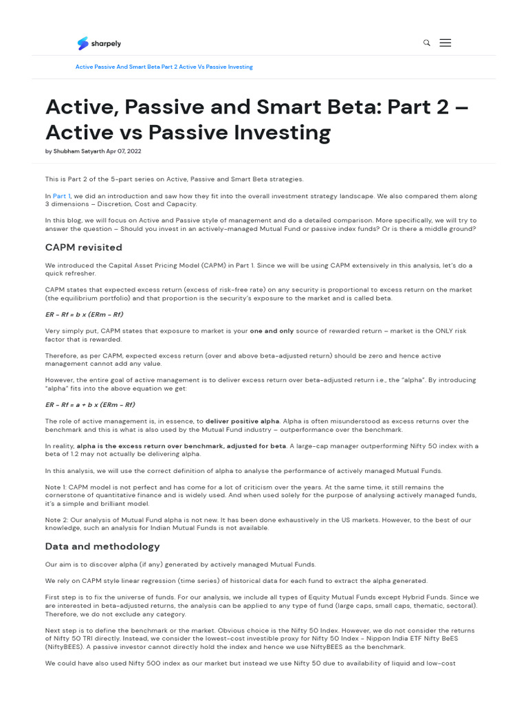 Active, Passive and Smart Beta - Part 2 - Active Vs Passive Investing ...