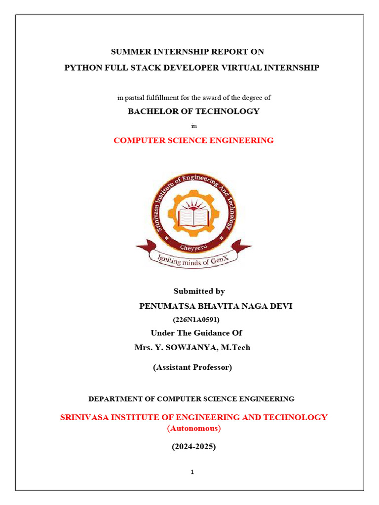 Summer Internship Report On Python Full Stack Developer Internship ...