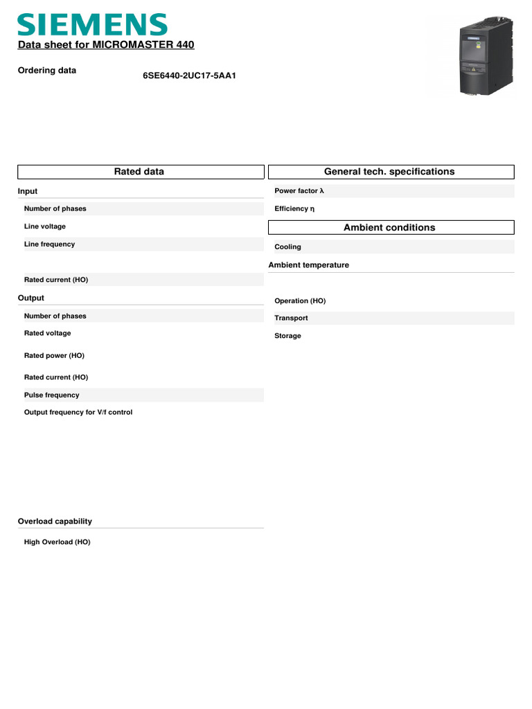 MICROMASTER 440 Data Sheet Overview | PDF | Alternating Current ...