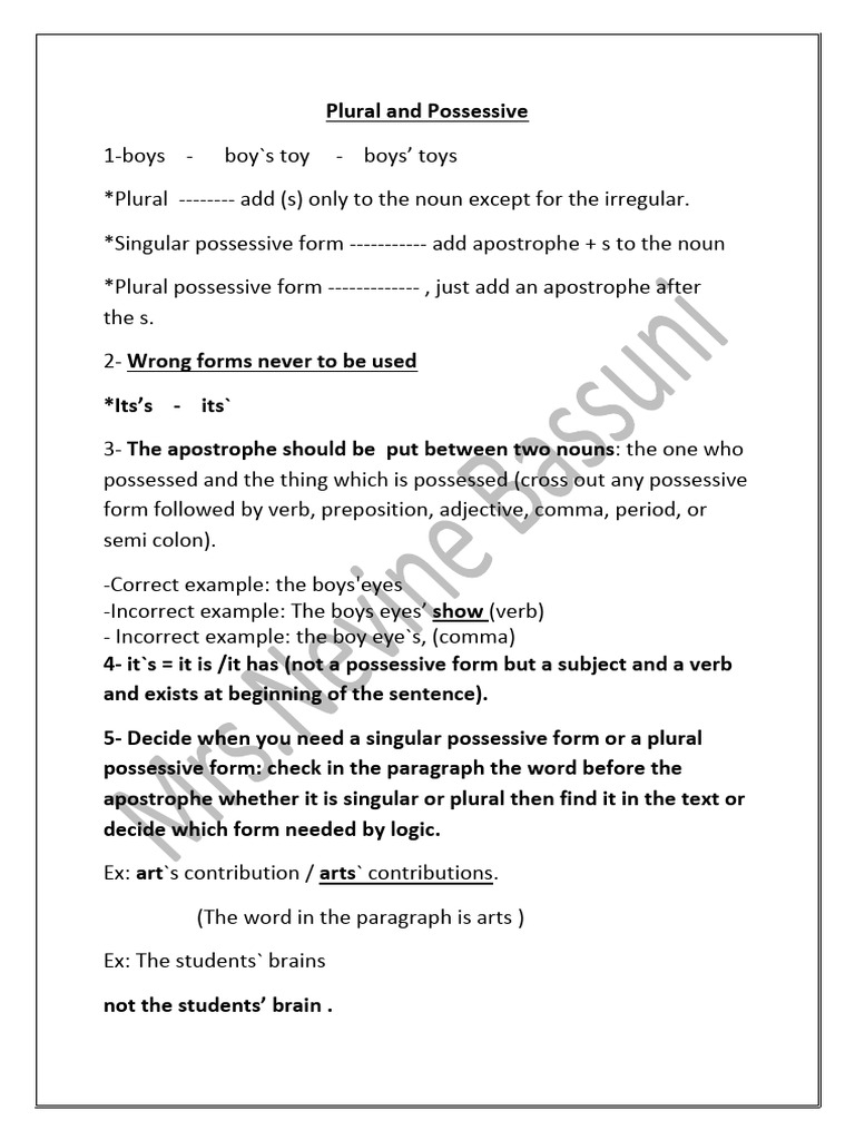Plural and Possessive Noun Rules | PDF