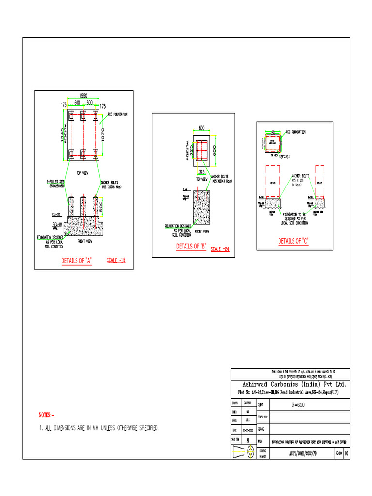 Foundation Drawing of Vaporiser Unitand Ref - Unit & Acf Tower-Model | PDF