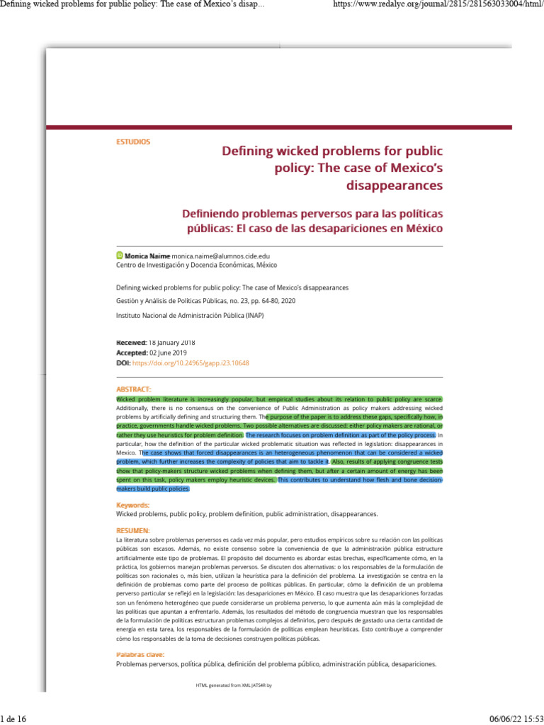 Defining Wicked Problems For Public Policy The Case of Mexico's ...