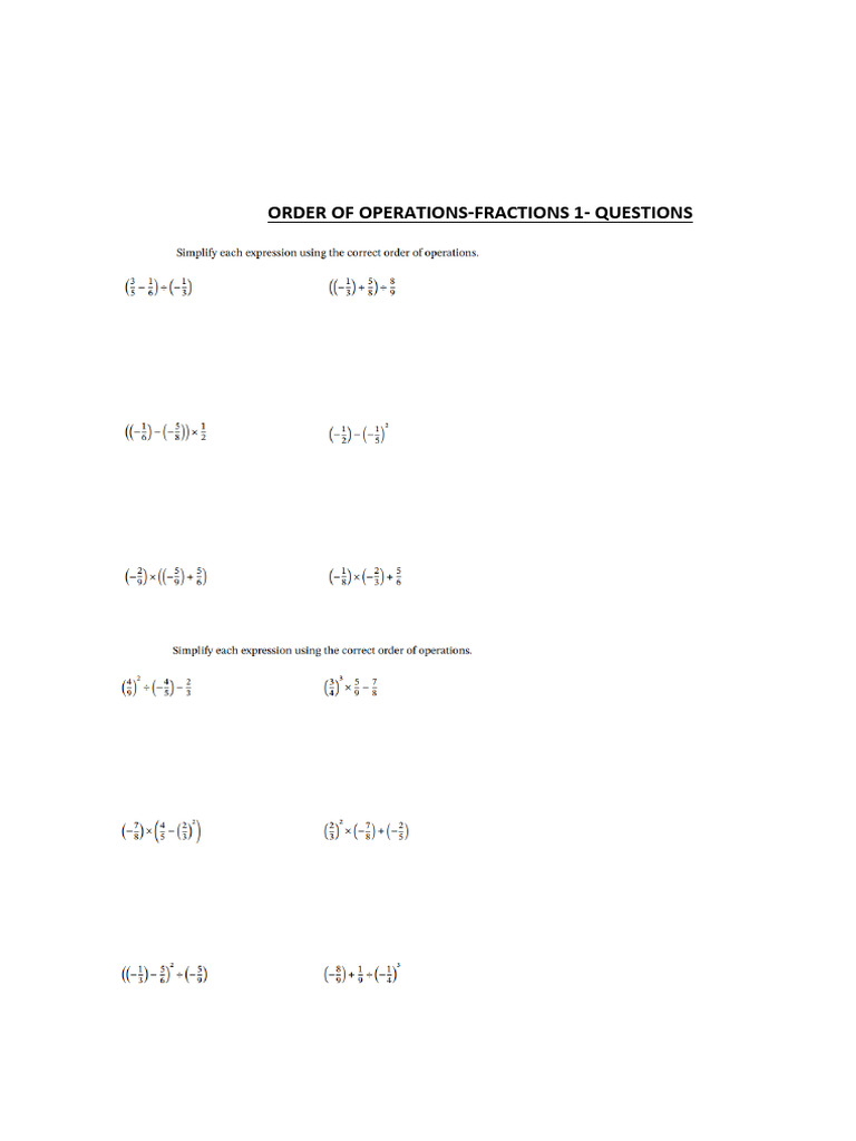 Grade 6-Order of Operations 1-Ques | PDF