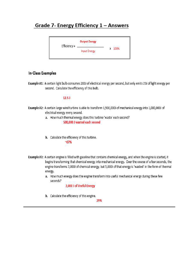 Grade 7 - Energy Efficiency 1 - Answers | PDF