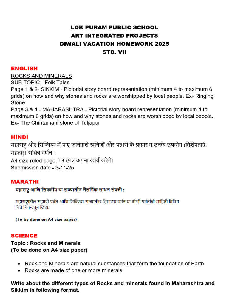 Diwali Homework: Rocks & Minerals Project | PDF | Minerals | Materials