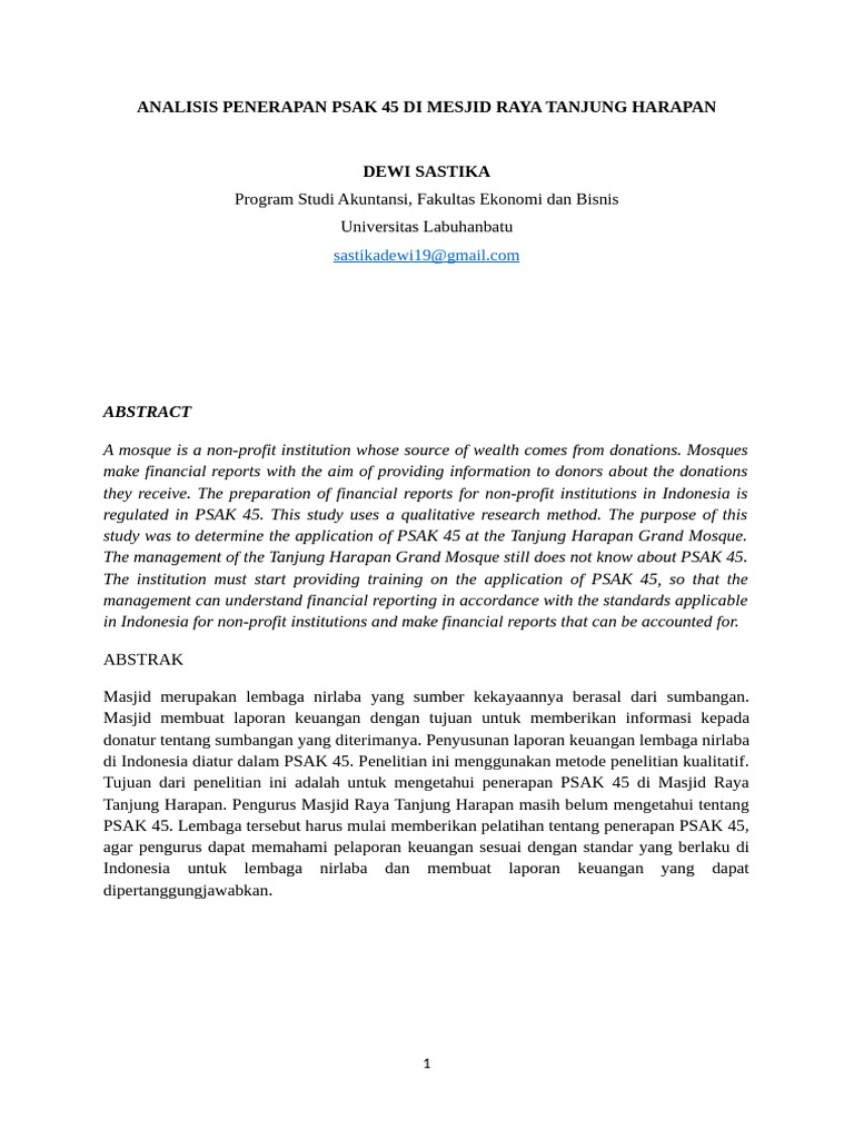 Analisis Penerapan Psak 45 Di Mesjid Raya Tanjung Harapan | PDF