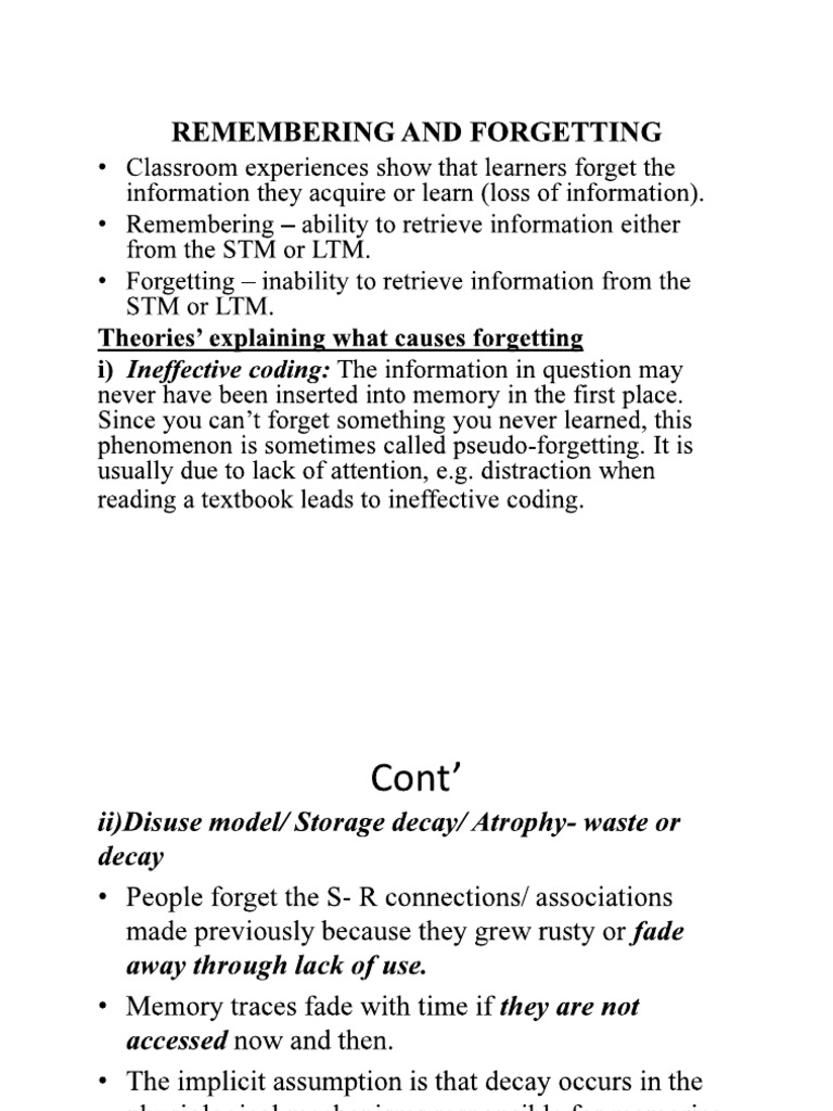 TDP201 Remembering and Forgetting Lesson Notes 4 | PDF
