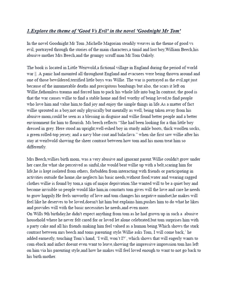 Goodnight MR Tom Essays | PDF