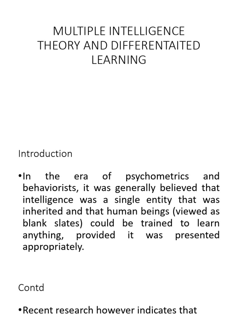 Multiple Intelligence Theory and Differentiated Learning | PDF ...