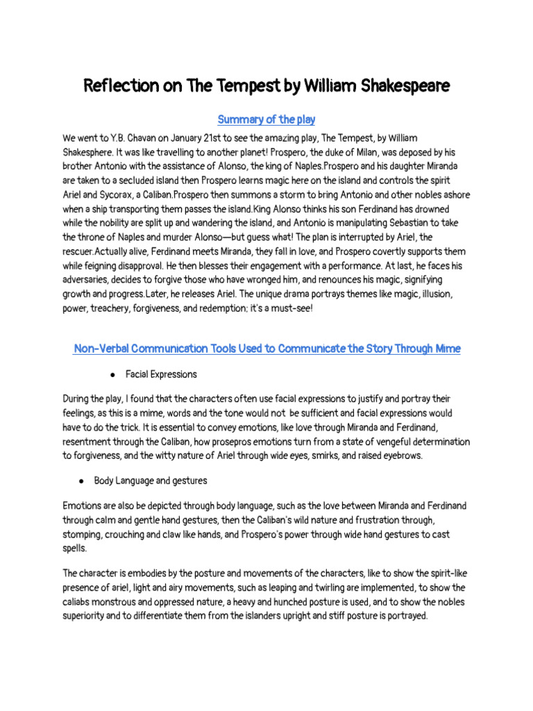 Analyzing Non-Verbal Communication in The Tempest | PDF | The Tempest ...