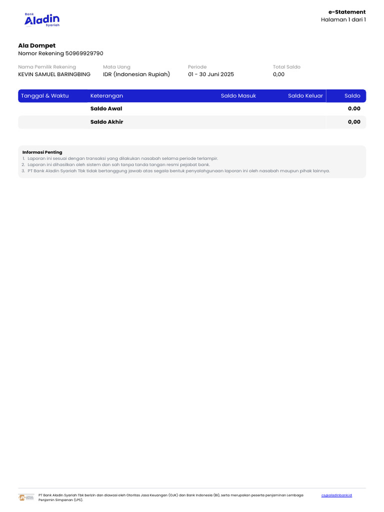 Aladin Estatement 6 2025 | PDF