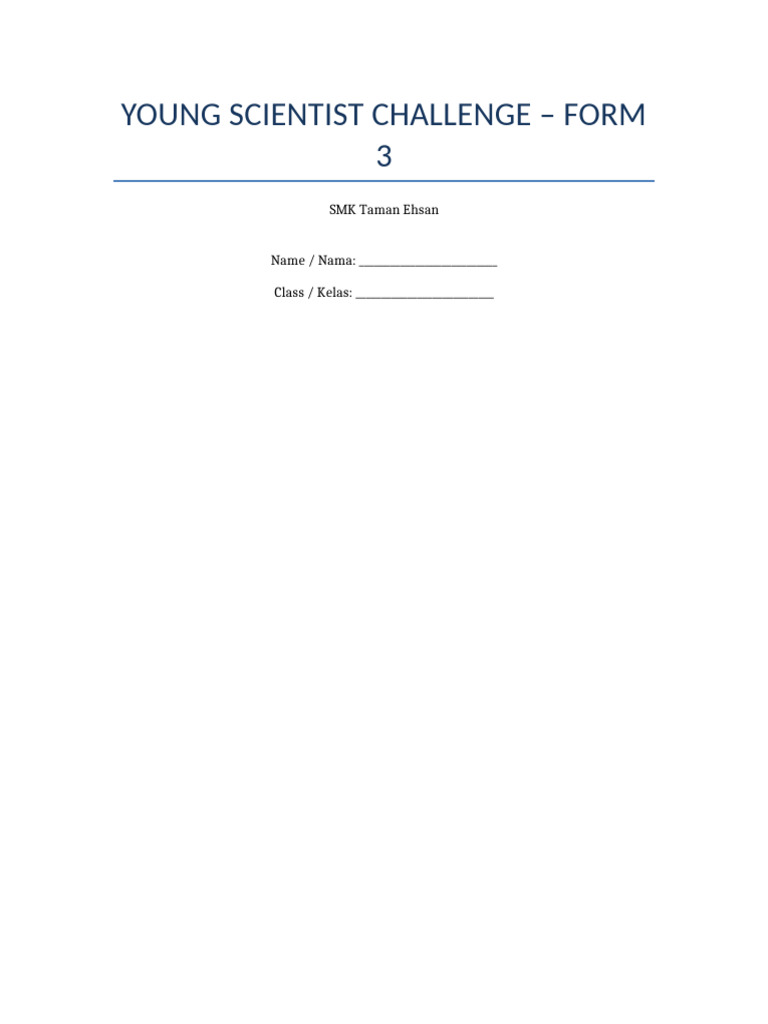 Young Scientist Challenge Form3 SMK Taman Ehsan | PDF | Physical ...