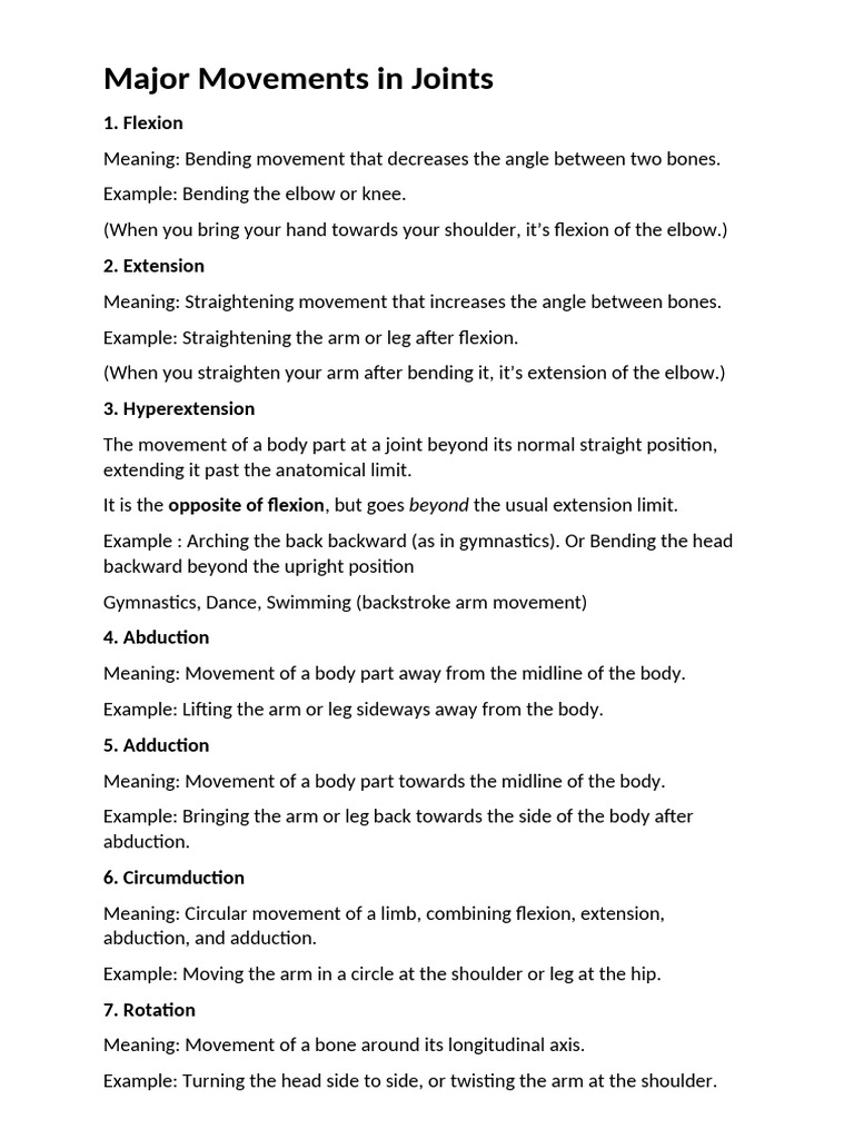 PE - Chapter 3 - Skeletal System - Joint Movements | PDF | Anatomical Terms Of Motion ...