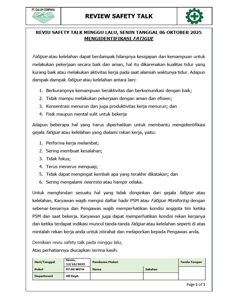 Review Safety Talk - Mining | PDF