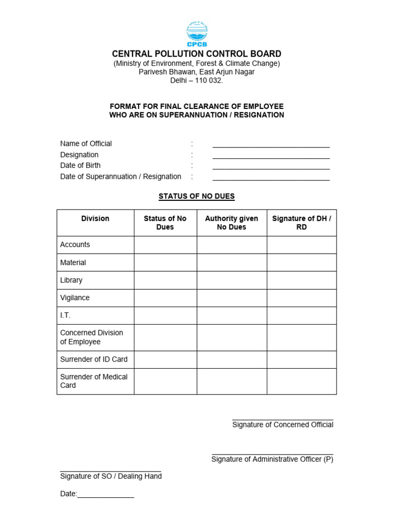 Employee Clearance Format for Retirement | PDF