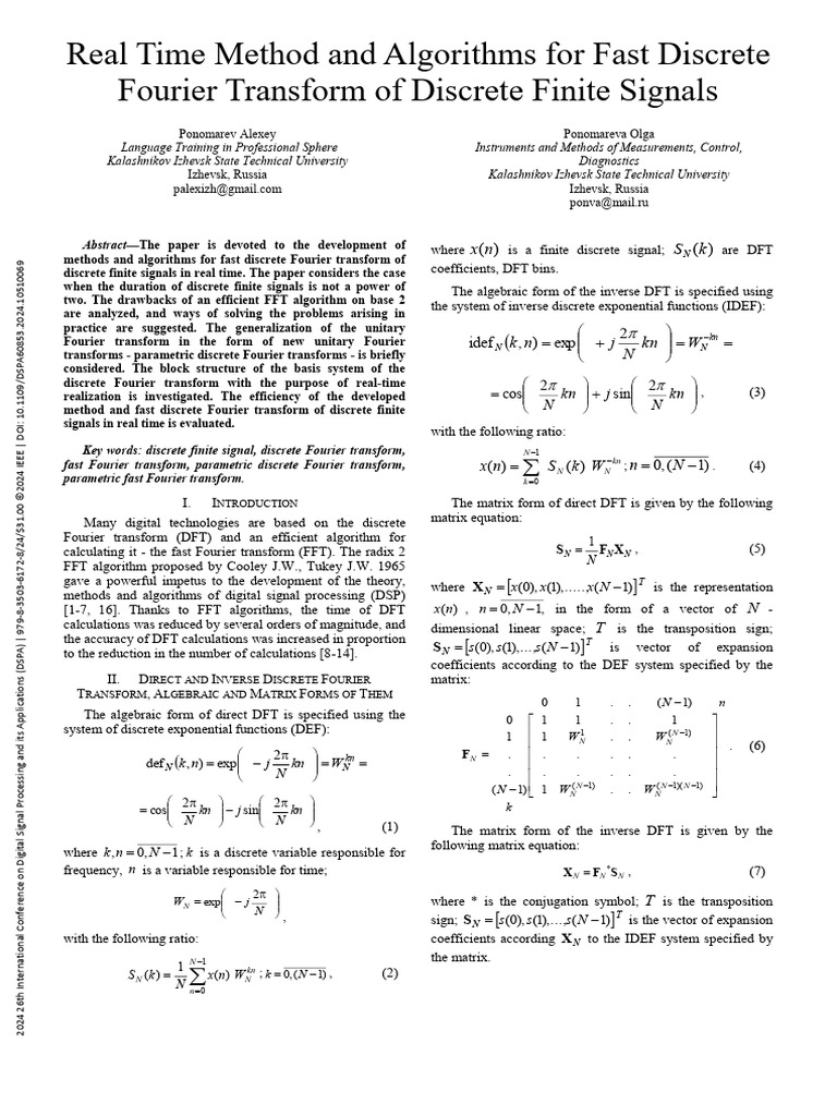 Real-Time Fast Discrete Fourier Transform | PDF | Discrete Fourier ...