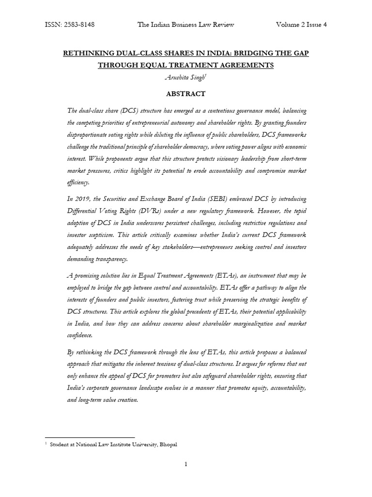Rethinking Dual-Class Shares in India Bridging The Gap | PDF ...