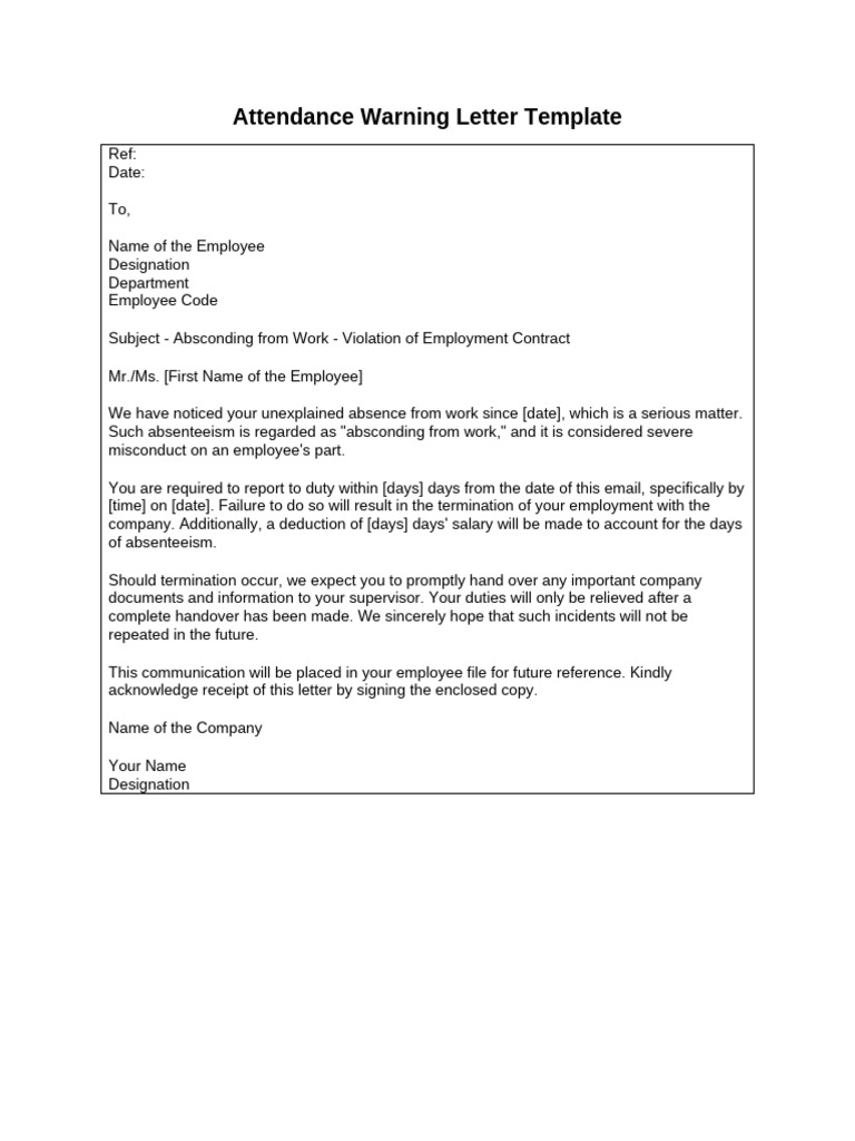 Attendance Warning Letter Template | PDF