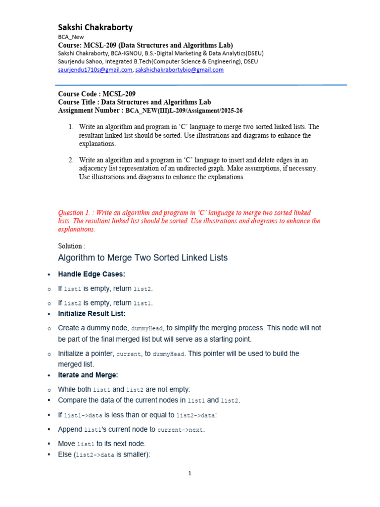 MCSL-209, Data Structures and Algorithms Lab | PDF | Vertex (Graph ...