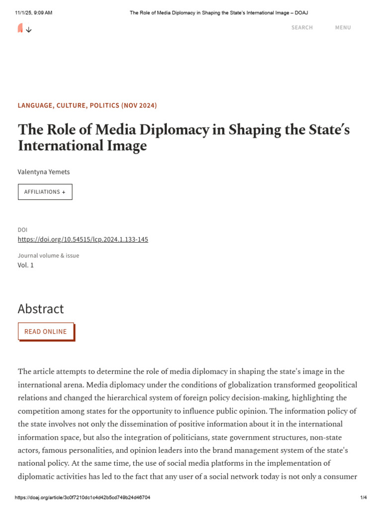 The Role of Media Diplomacy in Shaping The State's International Image ...