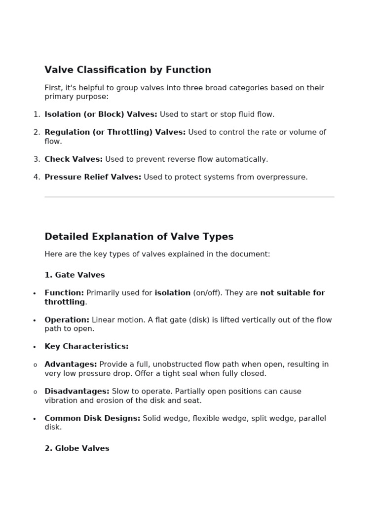 Valve Classification by Function NOtes | PDF | Valve | Gases