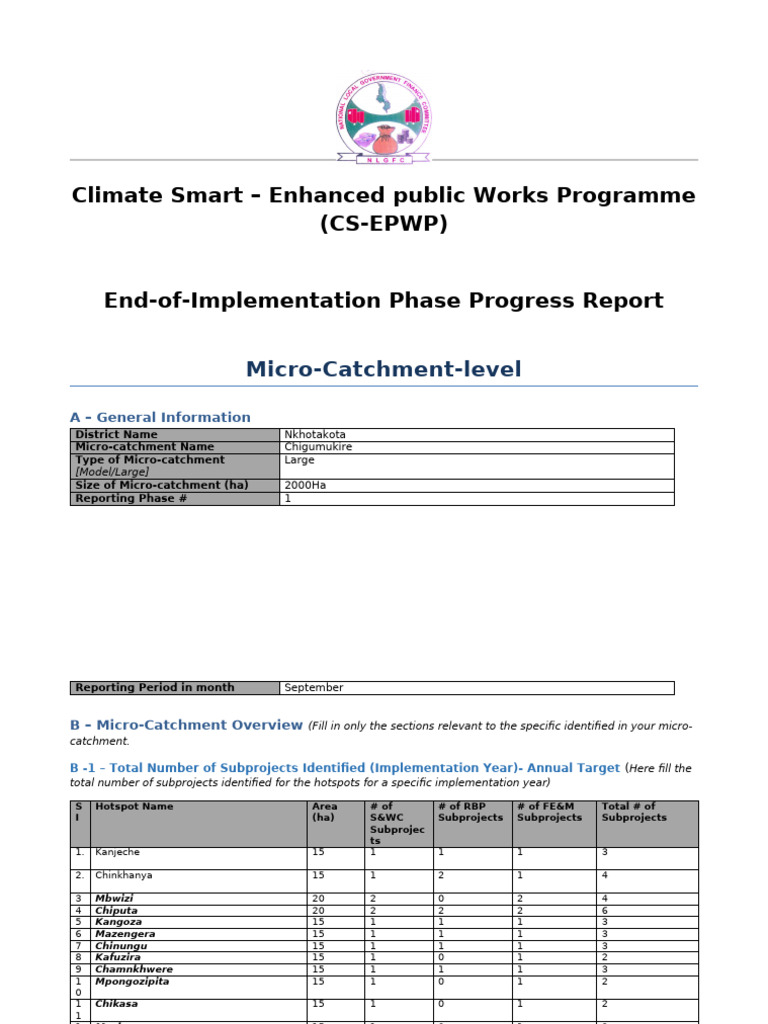 CHIGUMUKIRE T2 CS-EPWP Micro-Catchment Progress Reporting Template ...