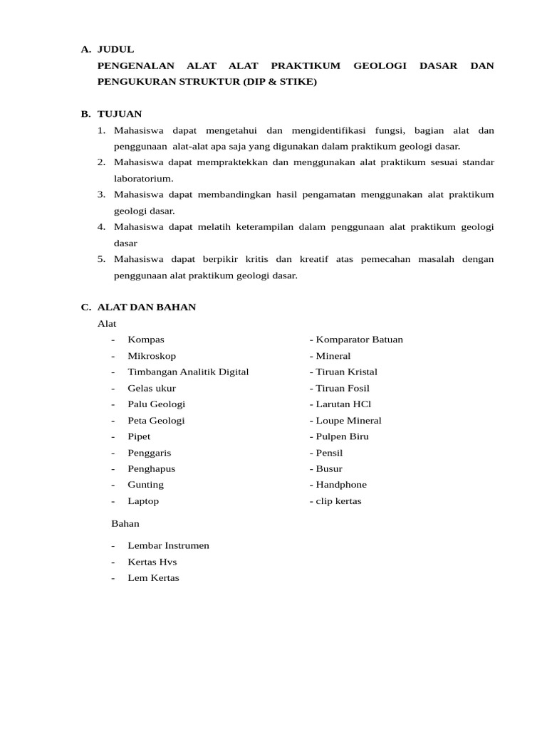 Laprak Geologi Acara 1 Pengenalan Alat | PDF