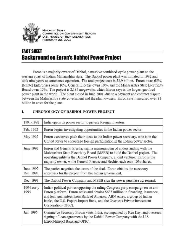 Enron's Dabhol Power Project | PDF
