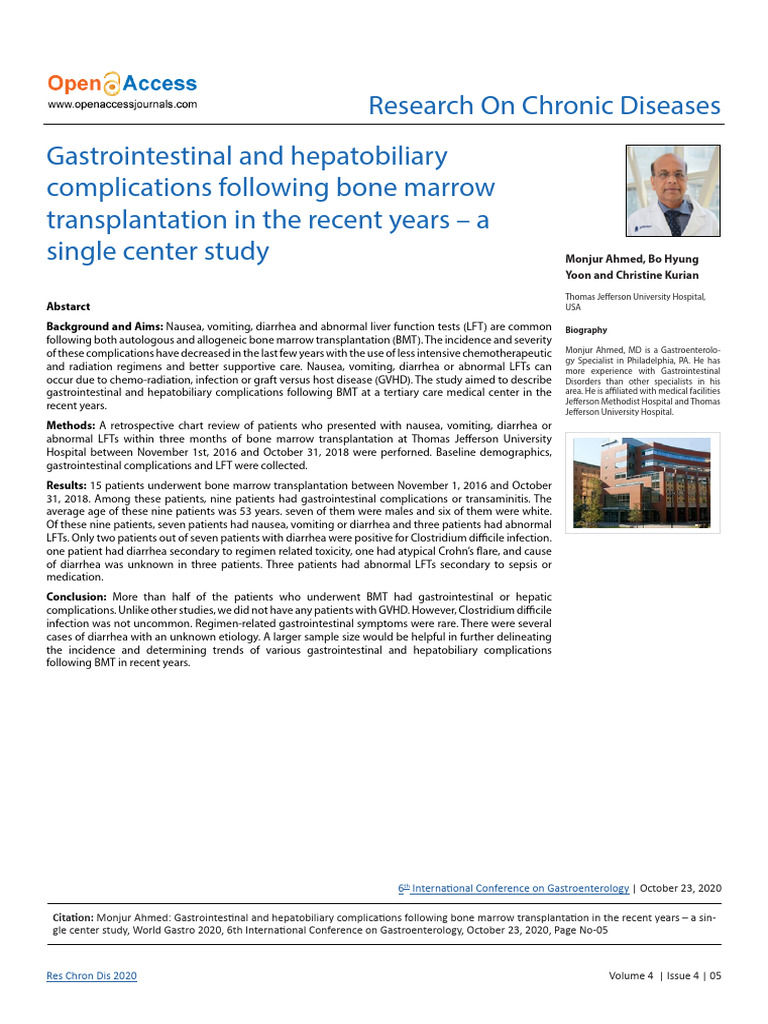 Gastrointestinal and Hepatobiliary Complications Following Bone Marrow ...