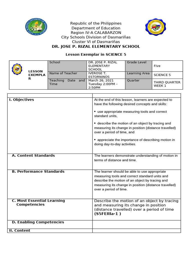 Grade 5 Science Lesson on Motion | PDF | Acceleration | Speed