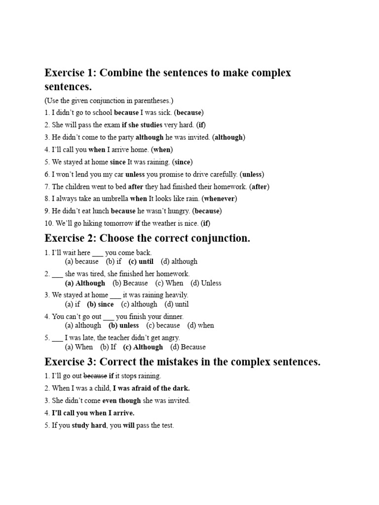 Exercise 3 Complex Sentences | PDF