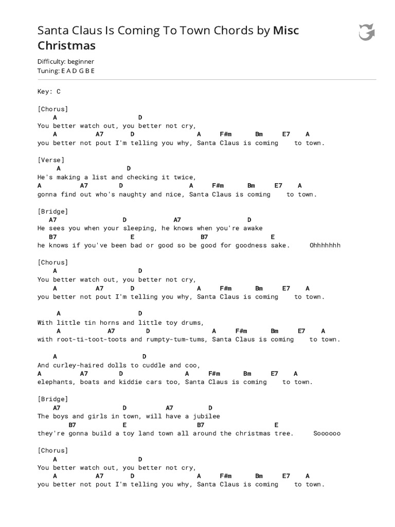 Santa Claus Is Coming To Town Chords (Ver 4) by Misc Christmastabs at ...