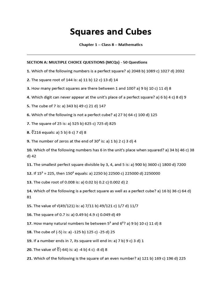 Math Question Bank Class 8 CH 1 | PDF | Area | Rectangle