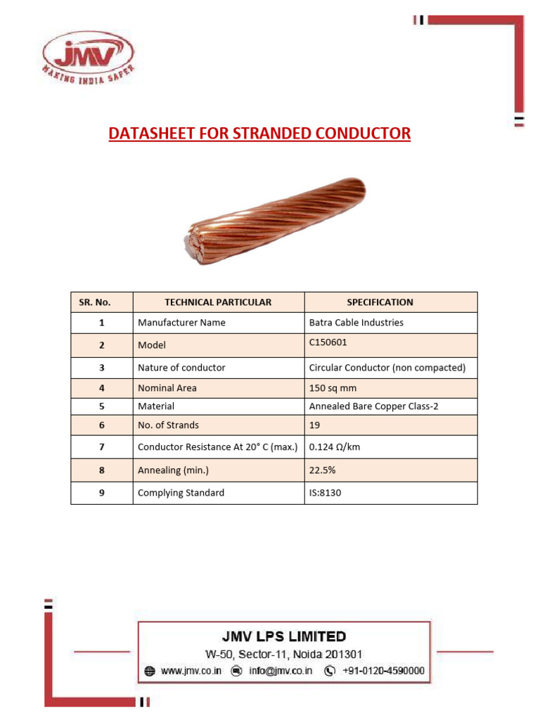 Datasheet For 150sq MM Conductor | PDF