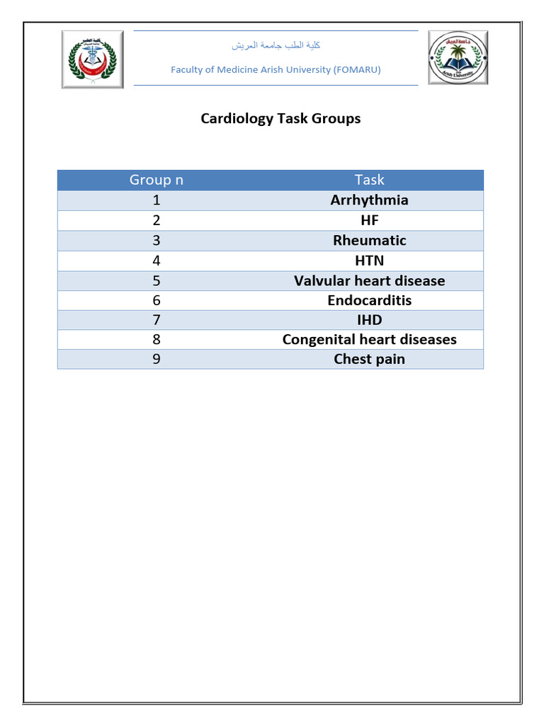 Cardio Task Groups | PDF