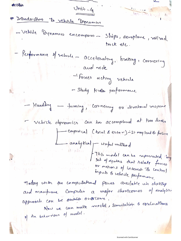 Unit-4-Introduction To Vehicle Dynamics | PDF