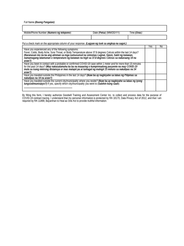 COVID-19 Health Declaration Form | PDF