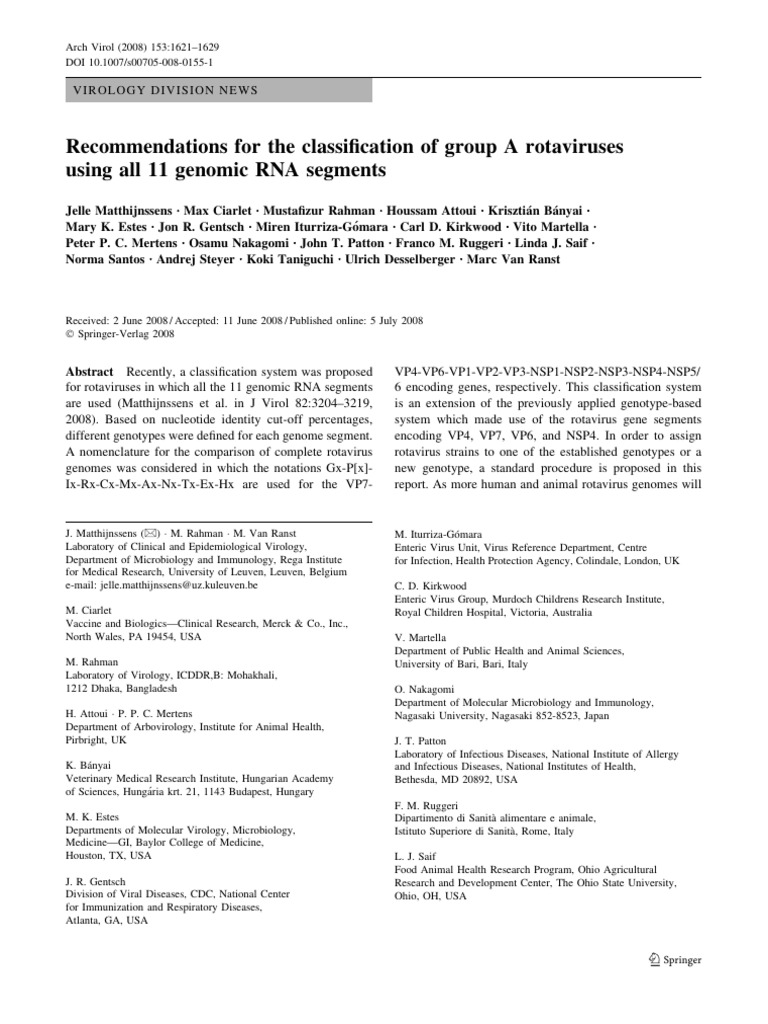 Recommendations For The Classification of Group A Rotaviruses Using All ...