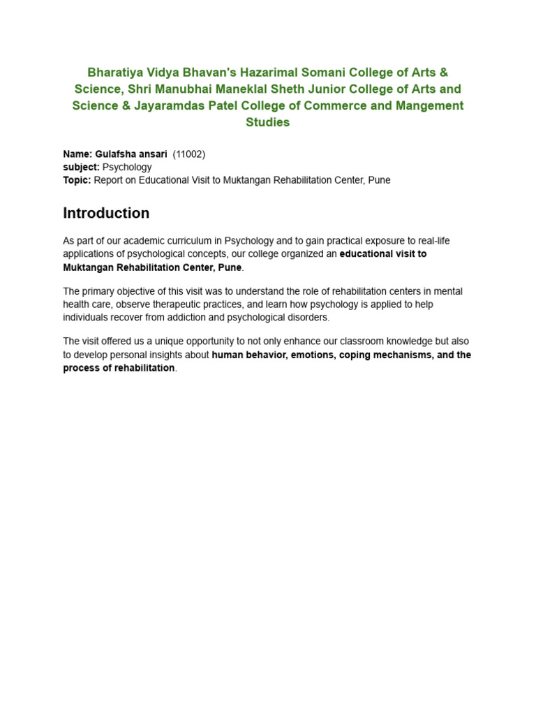 Gulafsha Ansari (11002) Pyco Realible | PDF | Drug Rehabilitation | Psychotherapy