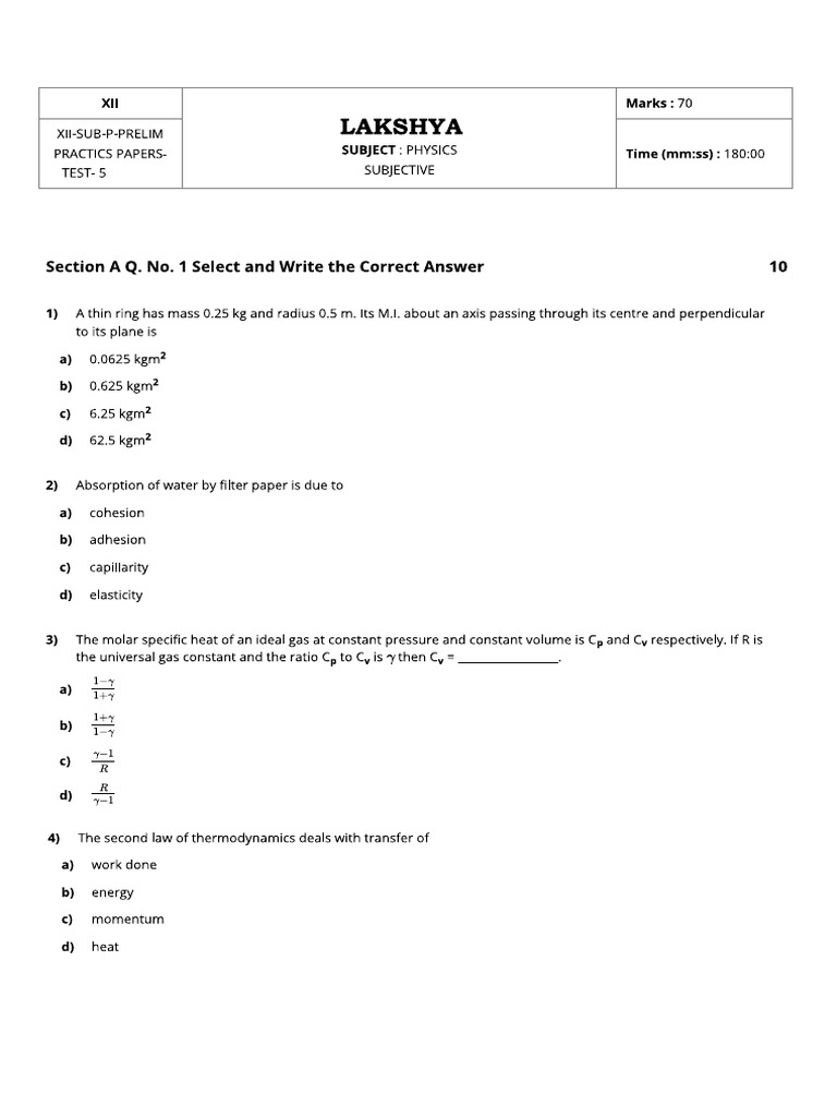 Xii Sub P Prelim Practics Papers Test 5 | PDF