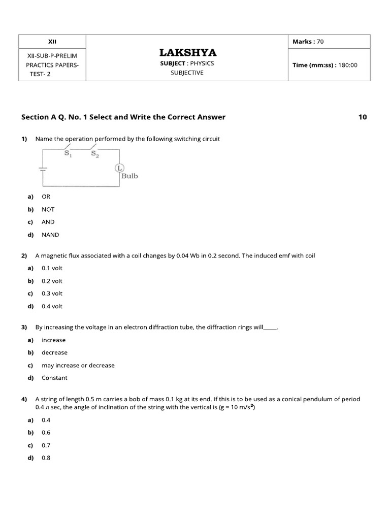 Xii Sub P Prelim Practics Papers Test 2 | PDF