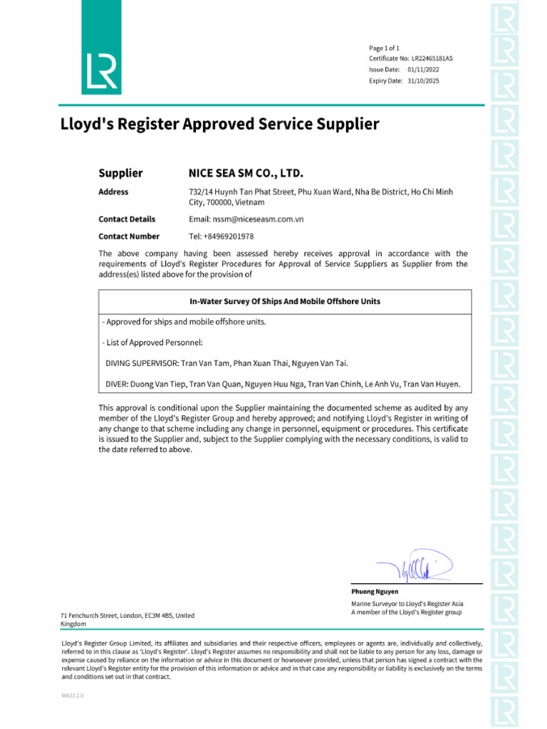 LR IWS Certificate-NSSM | PDF
