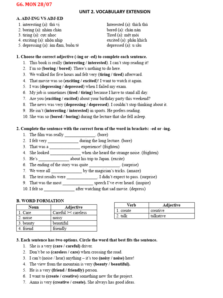 Unit 2 Vocab 2 (8 Bản) | PDF | Adjective | Language Mechanics