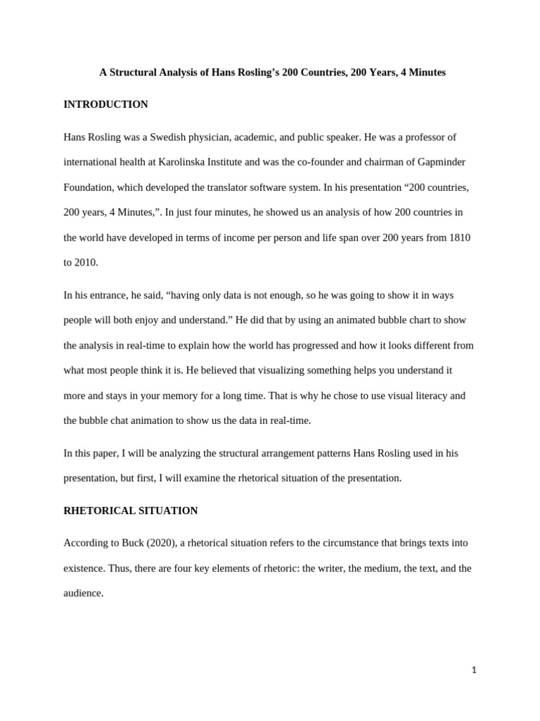 Structural Analysis of Rosling's Data Visualization | PDF | Rhetoric ...