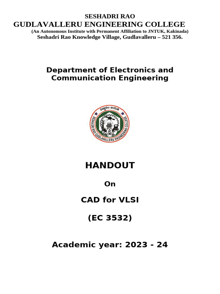 2 - CAD VLSI Handout (2023-24) | PDF | Logic Gate | Integrated Circuit