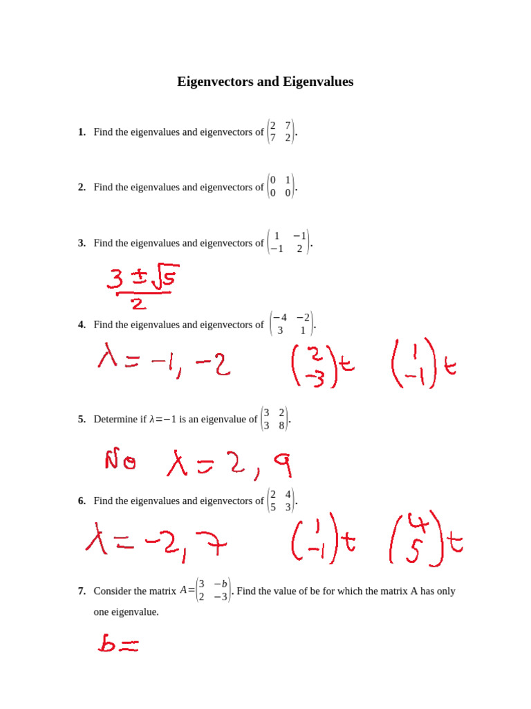 Eigenvectors and Eigenvalues With Some Answers | PDF