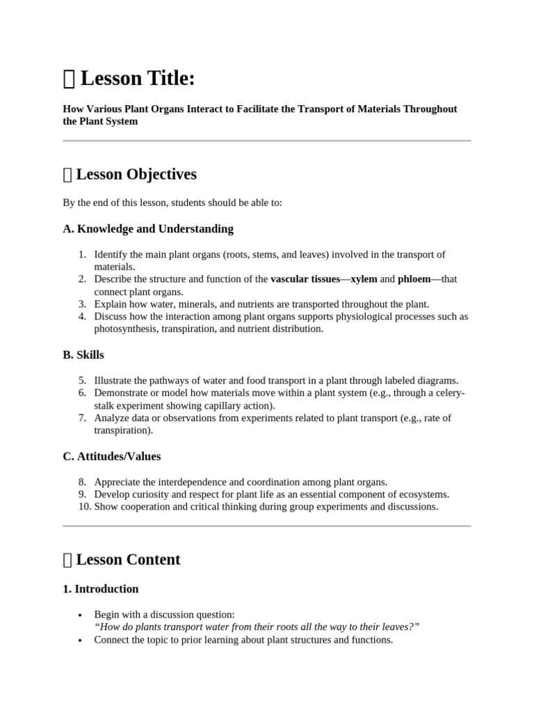 Plant Organ Interactions in Transport | PDF | Plant Stem | Leaf