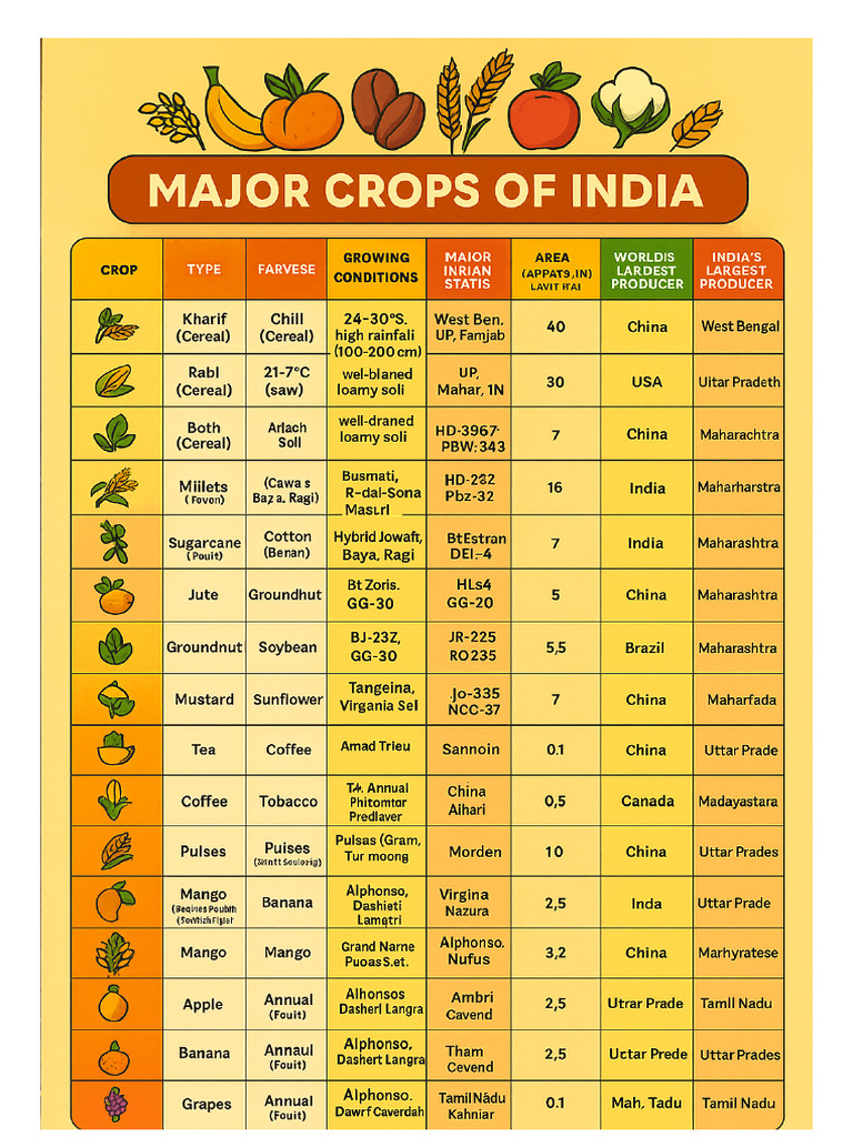 Major Crops of India Table | PDF
