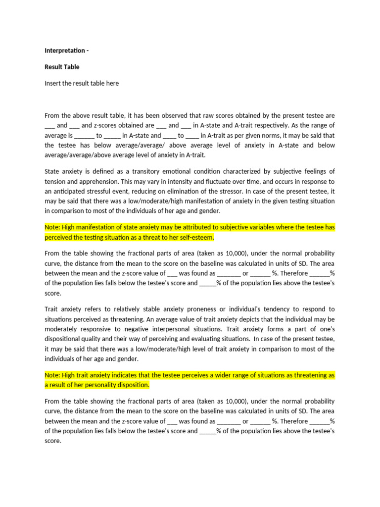 STAI Scoring and Anxiety Interpretation | PDF | Anxiety | Social Psychology